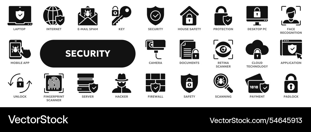 Solid icons of cybersecurity Royalty Free Vector Image