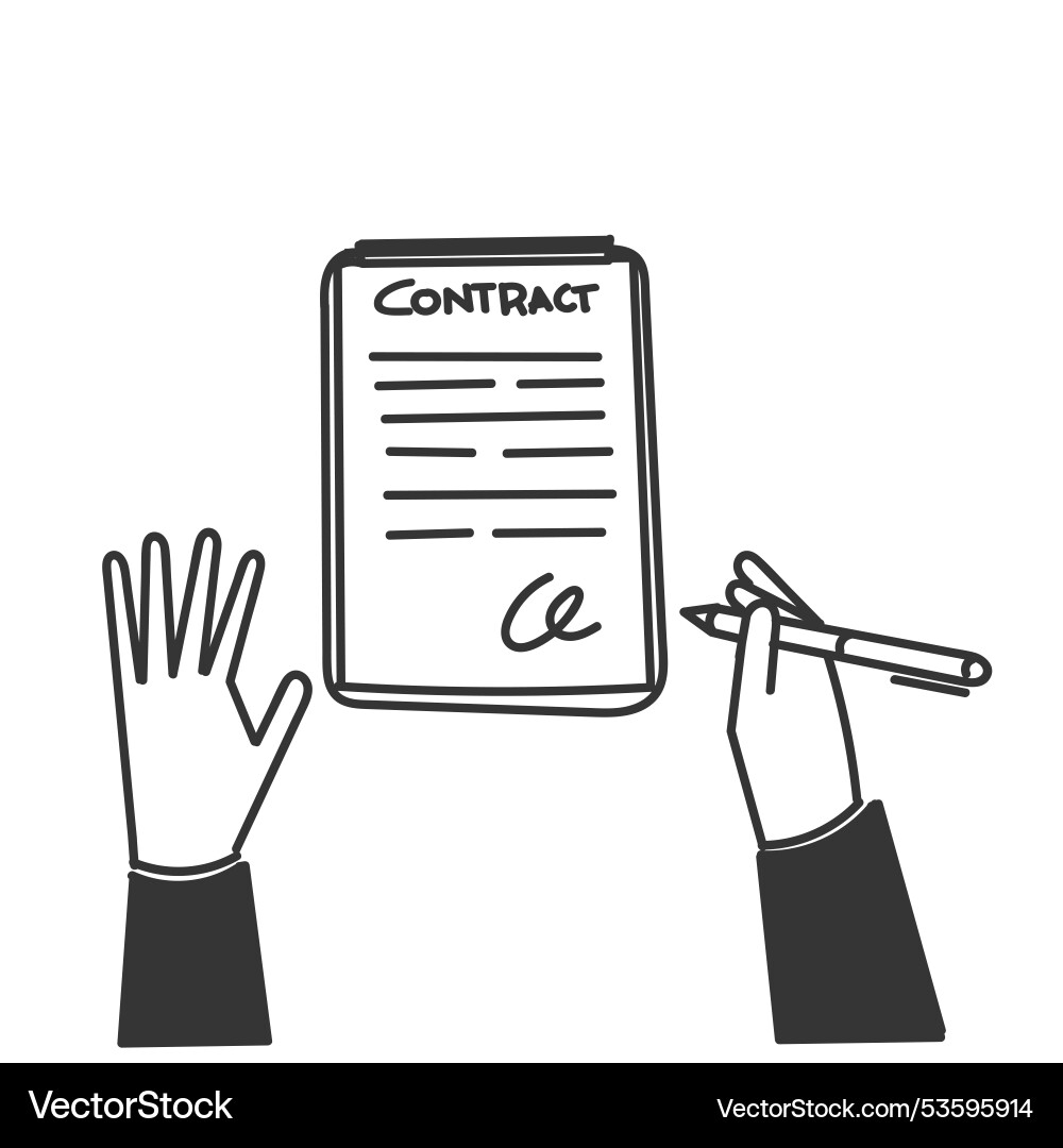 Businessman sign on contract document in doodle Vector Image