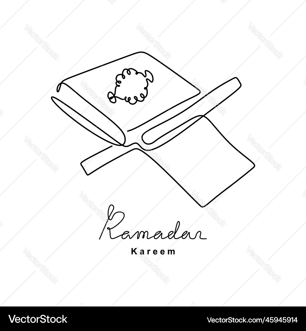 Continuous line drawing of open book quran Vector Image
