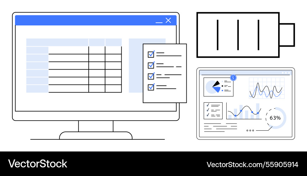 Data analysis with dashboard and checklist Vector Image