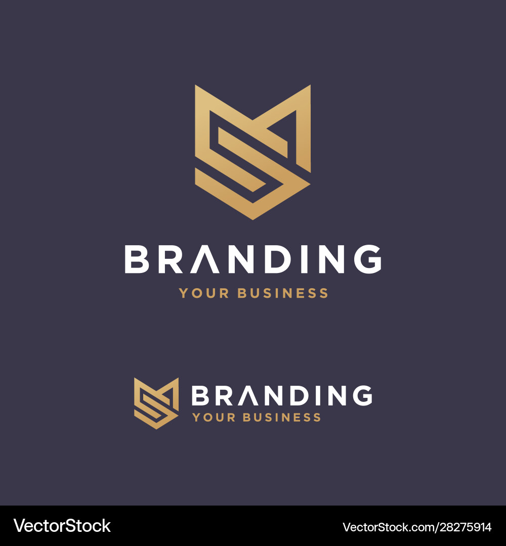 Gold MS Monogram Shield Logo Royalty Free Vector Image