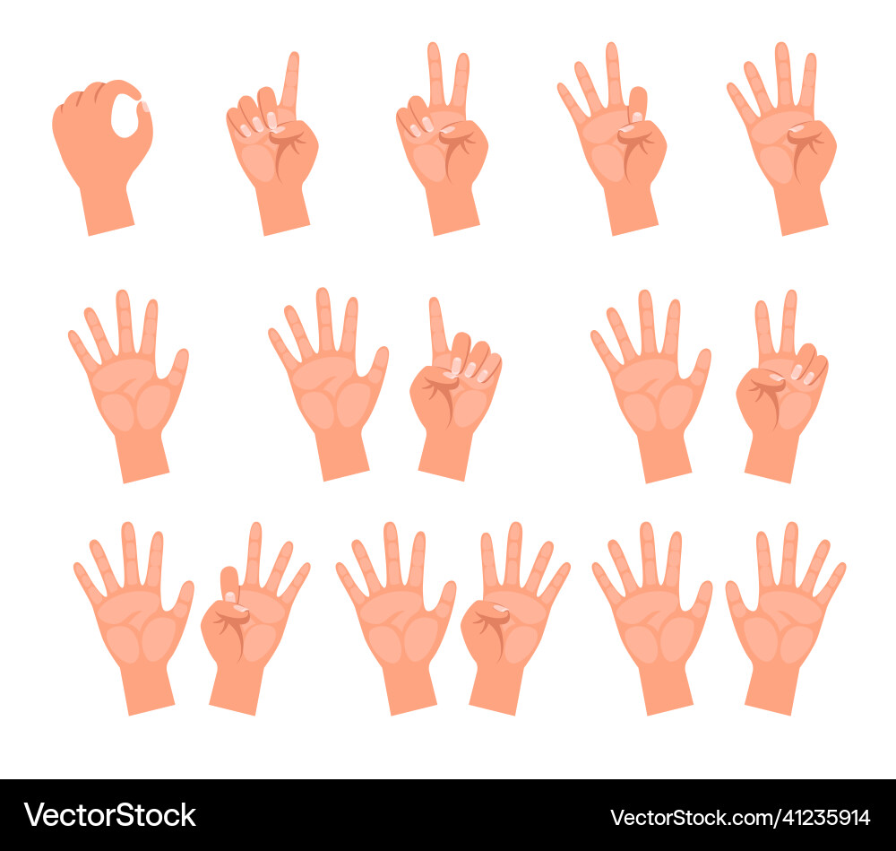 Hands of people counting set Royalty Free Vector Image