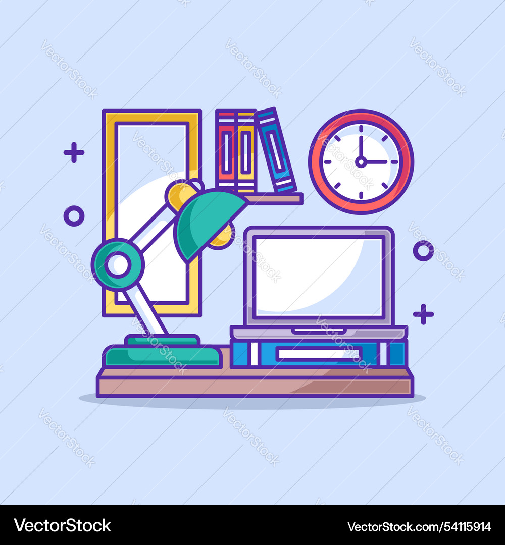 Home office wall with clock cartoon Royalty Free Vector