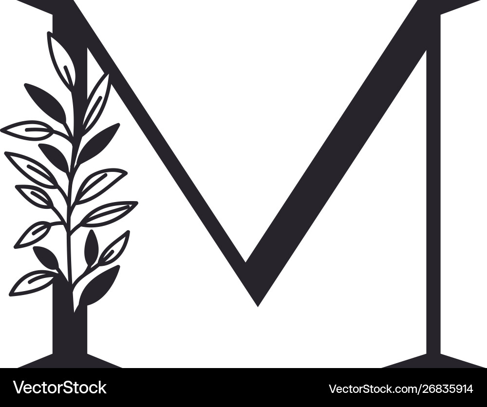 Letter m alphabet with leaves Royalty Free Vector Image