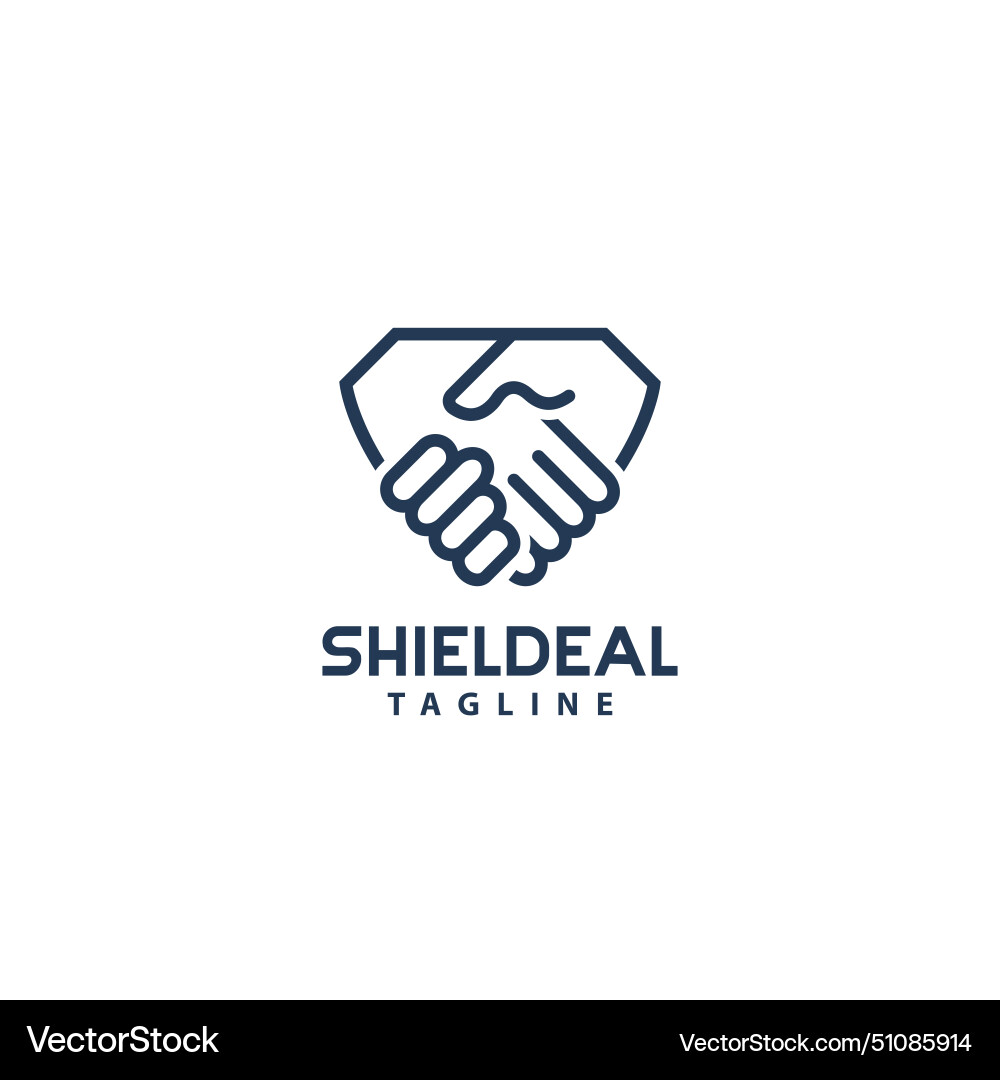 Two hands make a deal in shield logo symbol Vector Image