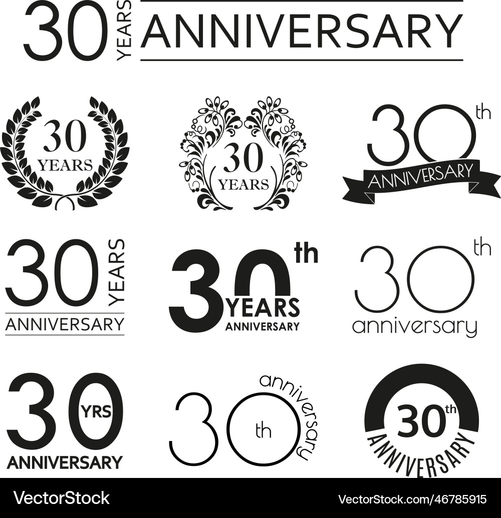 30th Anniversary Celebration Icons Royalty Free Vector Image
