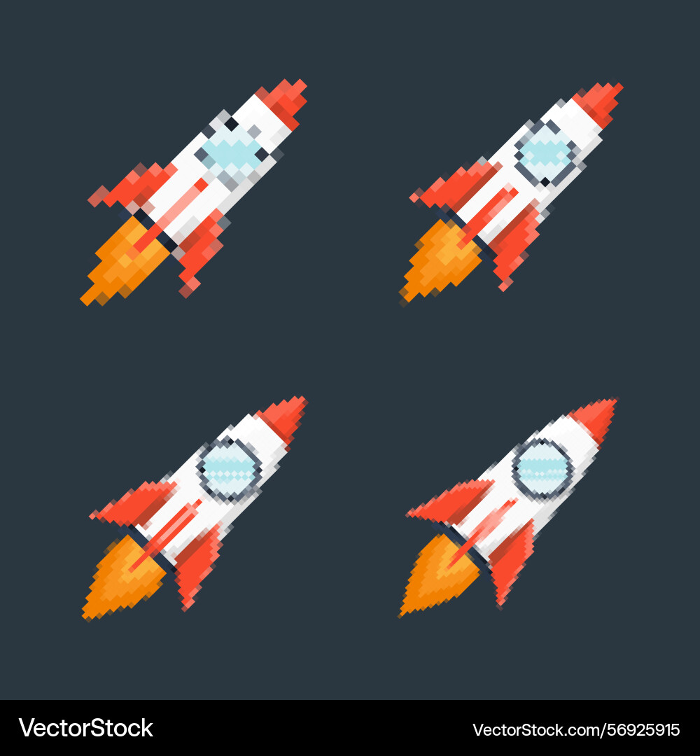 Pixel art rocket with fiery trails retro games Vector Image
