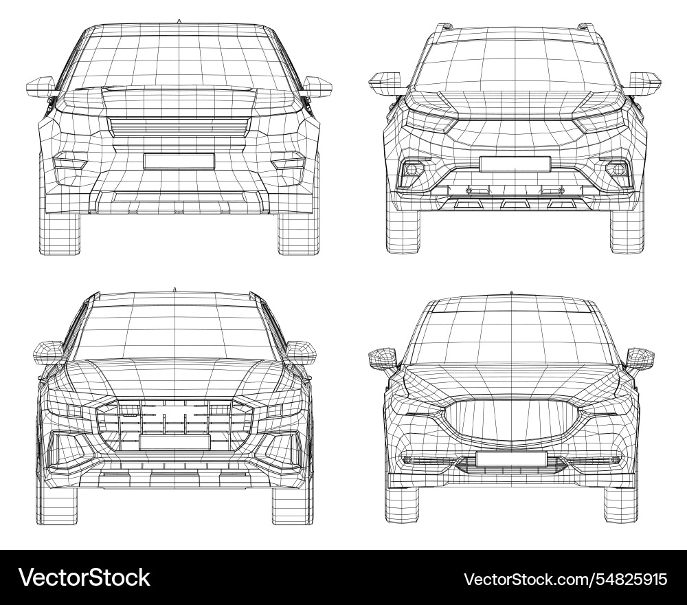 Set of wireframe different models cars flat Vector Image