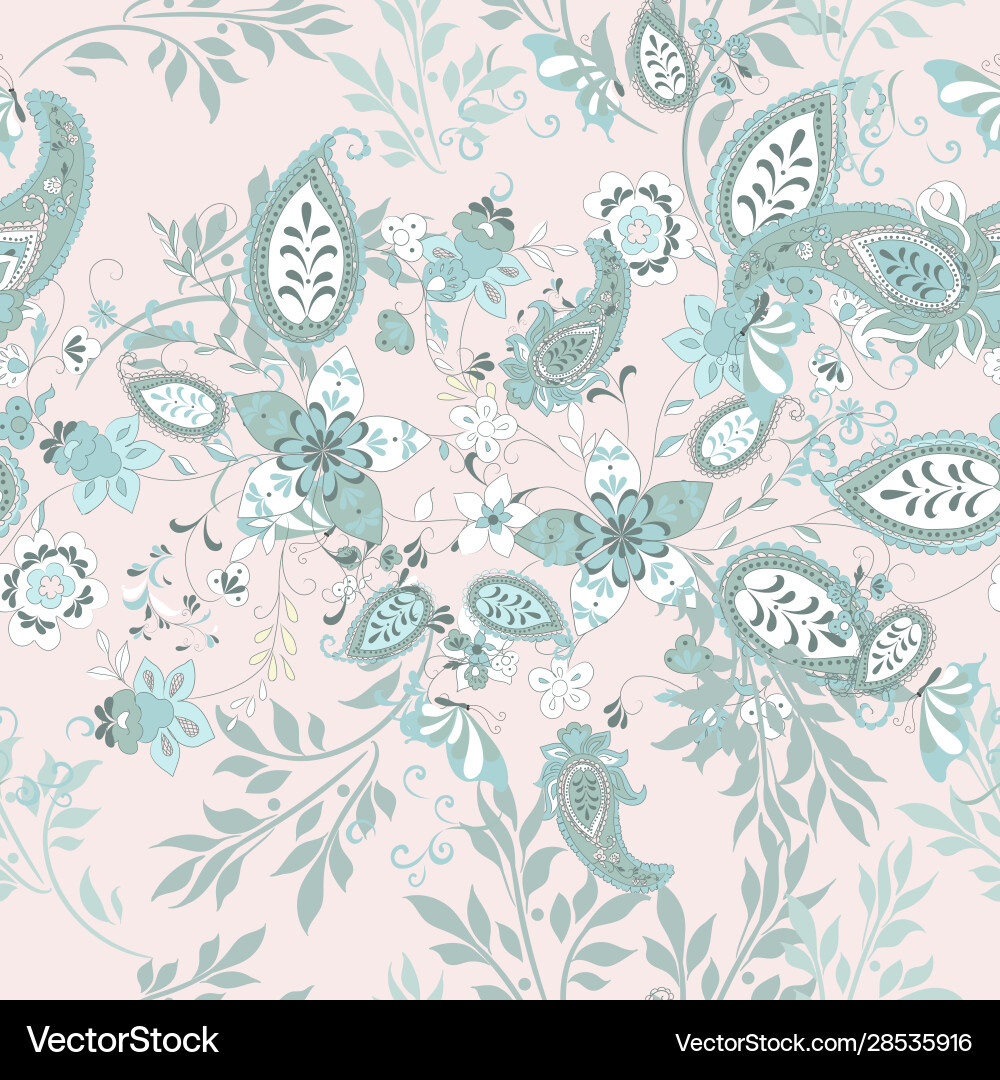 Ethnic Floral Pattern with Blue Motifs Royalty Free Vector