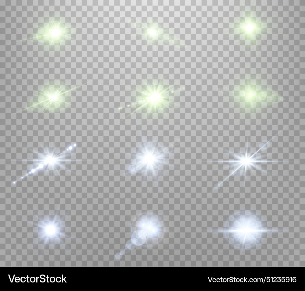 Green and blue lens flares set isolated Royalty Free Vector