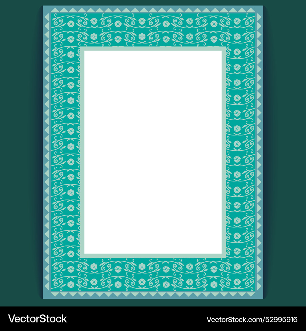 Intricate teal patterned border template Vector Image