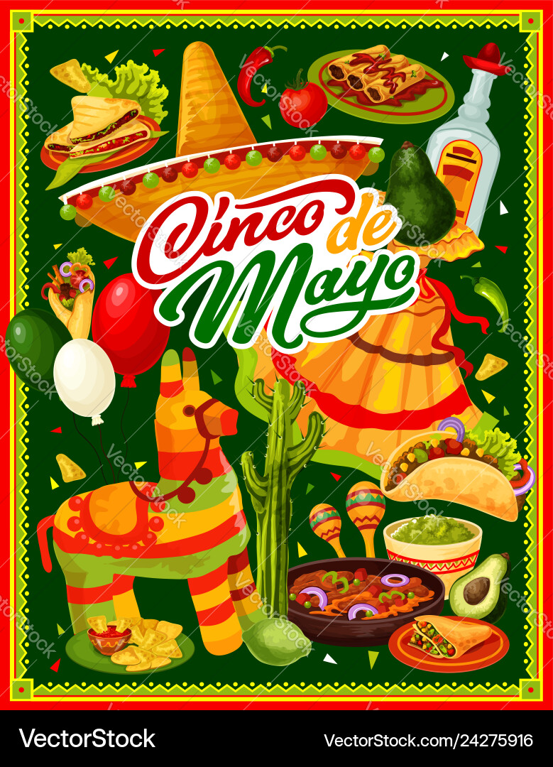 Mexican pinata sombrero maracas cinco de mayo Vector Image
