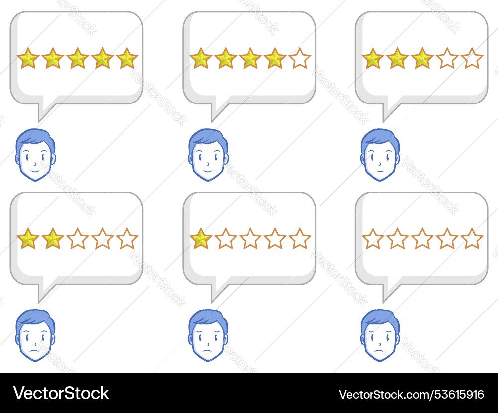 Review stars man big chat message Royalty Free Vector Image