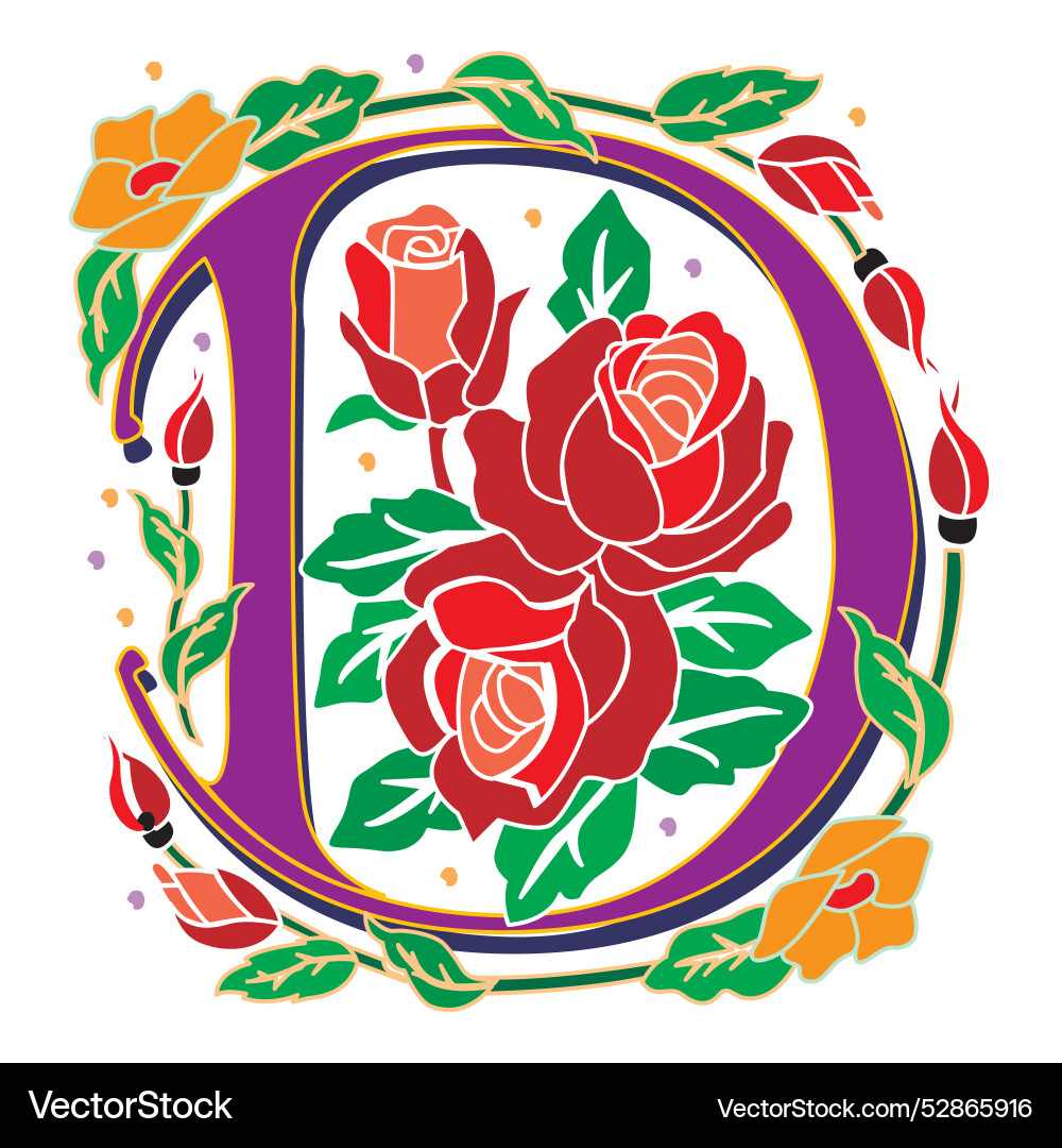 Rosette initial caps font capital letter d design Vector Image