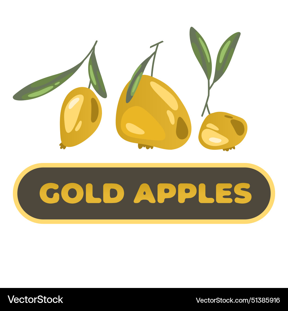 Three handdrawn golden apples cartoon logo icon Vector Image