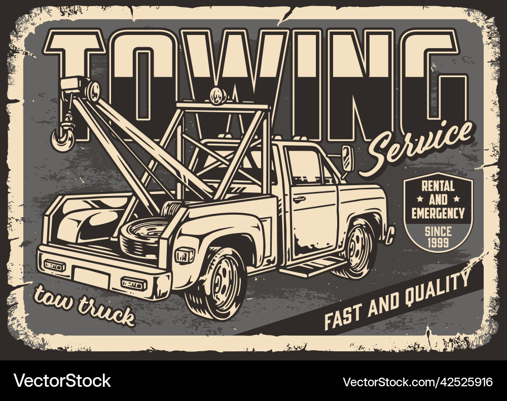 Towing service monochrome scraped poster Vector Image