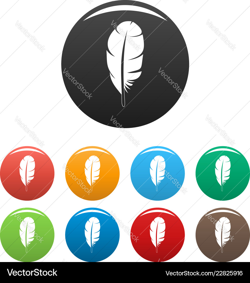 White feather icons set color Royalty Free Vector Image
