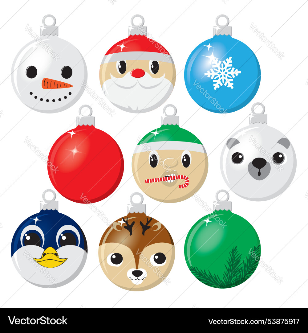Christmas balls with faces Royalty Free Vector Image