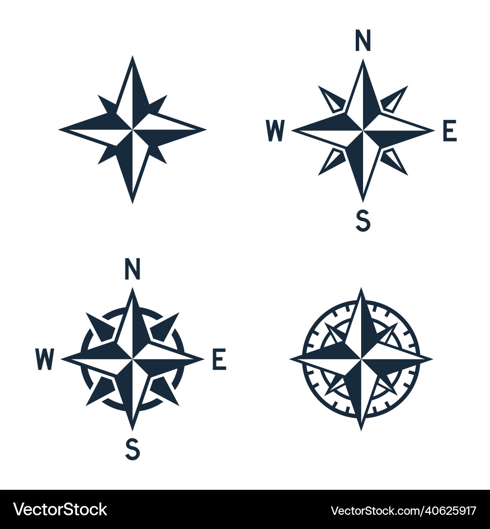 Compass with wind rose icon set navigation signs Vector Image