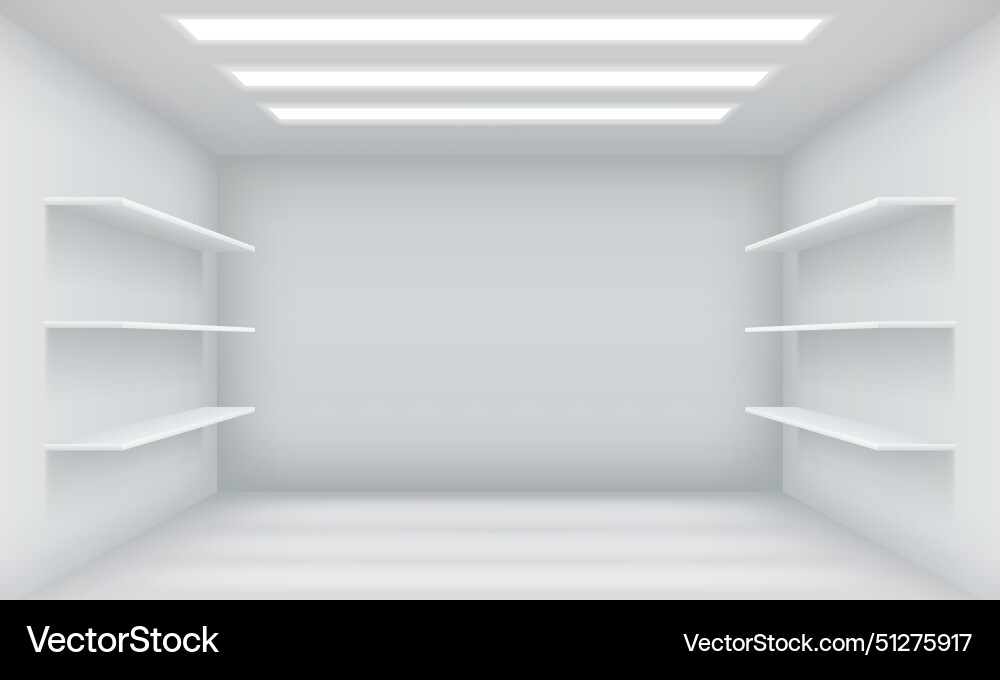 Empty shop with shells on walls realistic 3d Vector Image