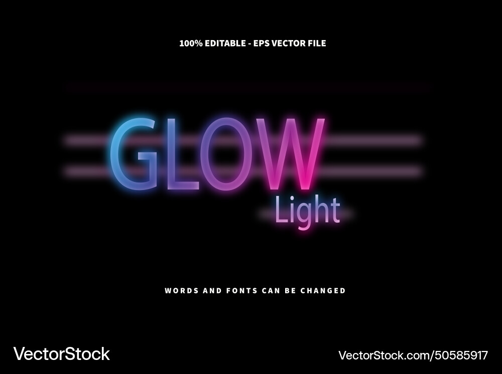 Glow light editable text effect emboss neon style Vector Image