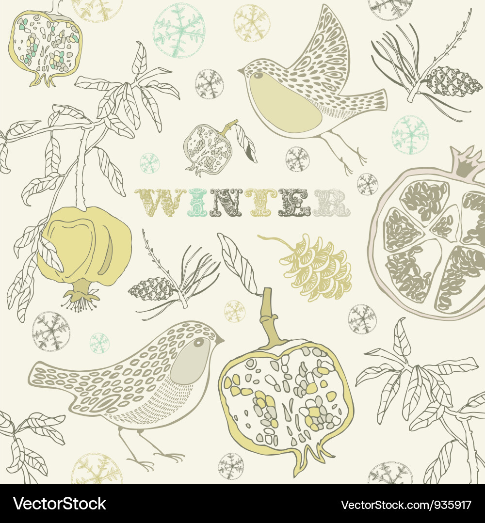 Retro winter birds pattern Royalty Free Vector Image