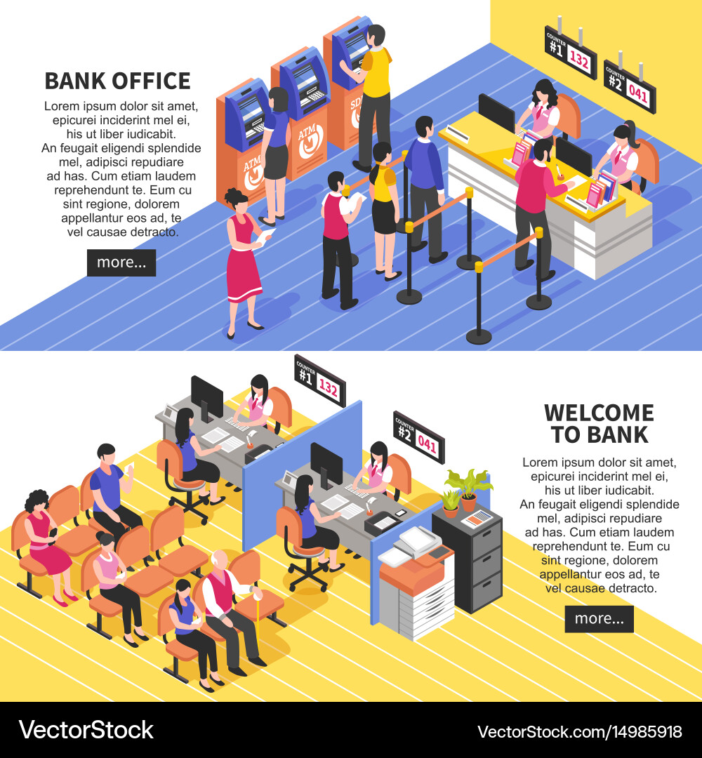 Bank office horizontal isometric banners Vector Image