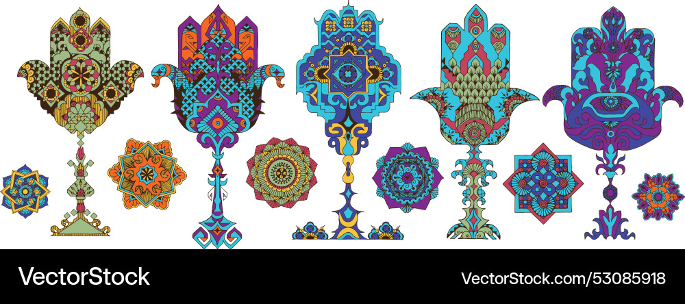 Five different trees in the form of talismans Vector Image