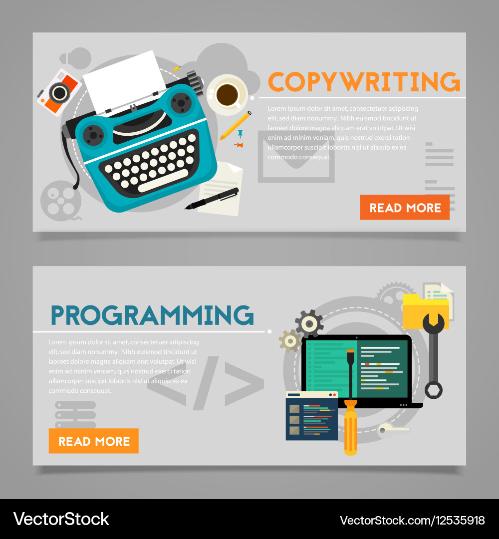 Programming und Copywriting Konzept Banner Vektorbild