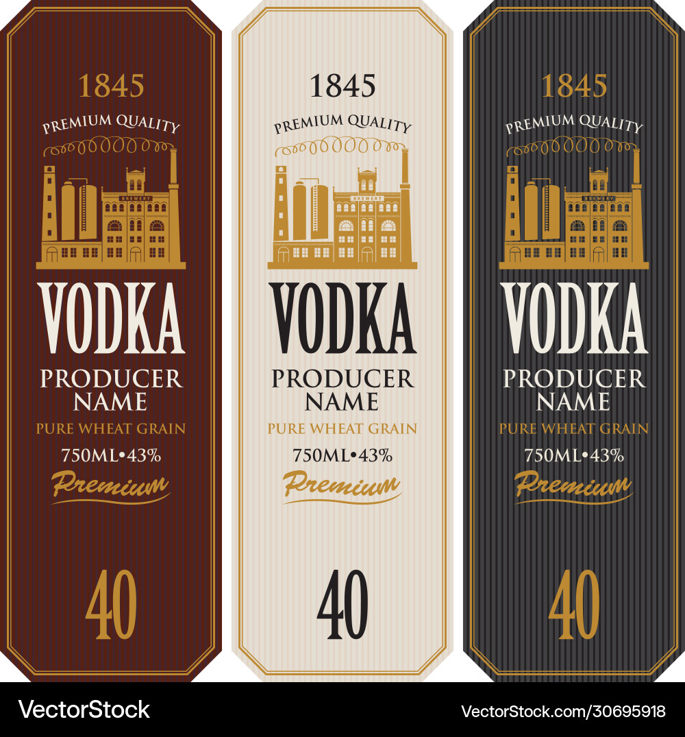 Set vodka labels with image a distillery Vector Image