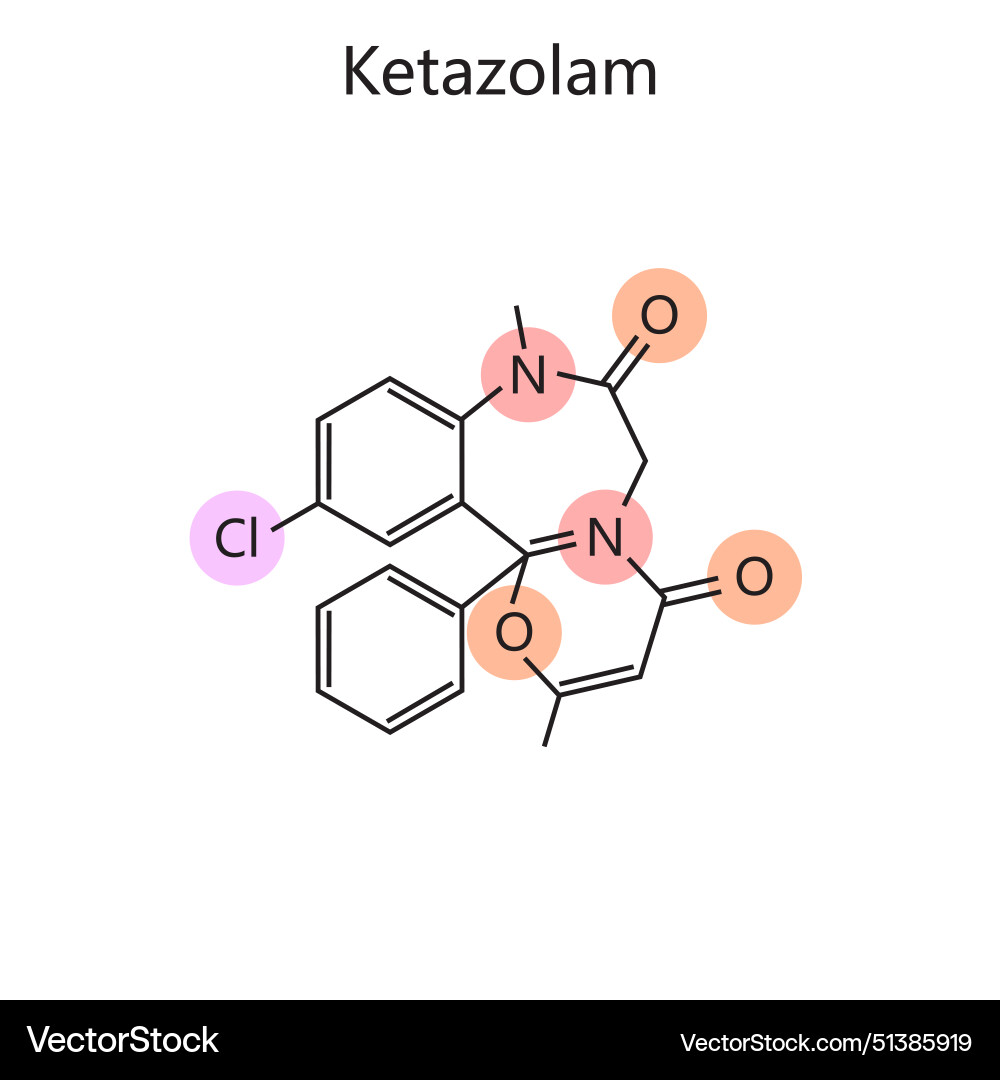 Chemical formula ketazolam diagram Royalty Free Vector Image