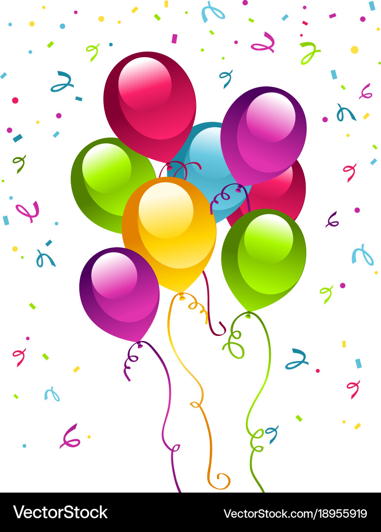 Colorful Birthday Balloons with Confetti Vector Image