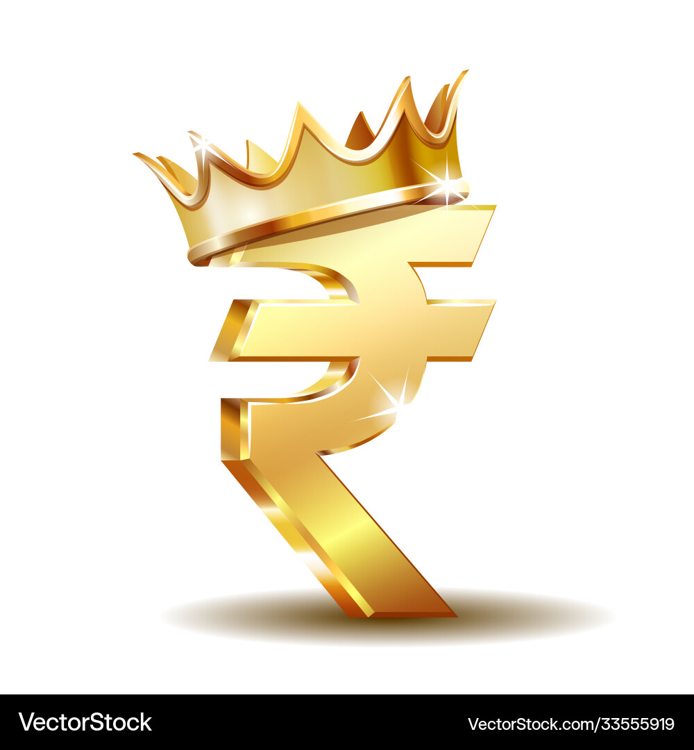 Golden rupee currency icon with crown Royalty Free Vector