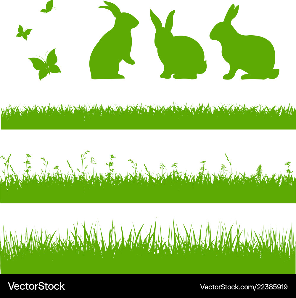 Spring grass border with rabbits Royalty Free Vector Image