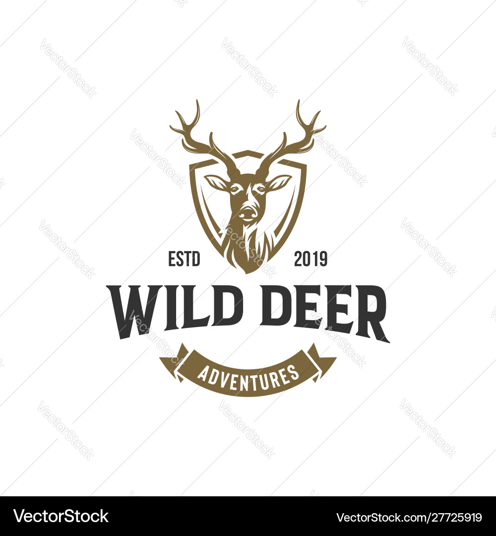Wild deer vintage logo design template Royalty Free Vector