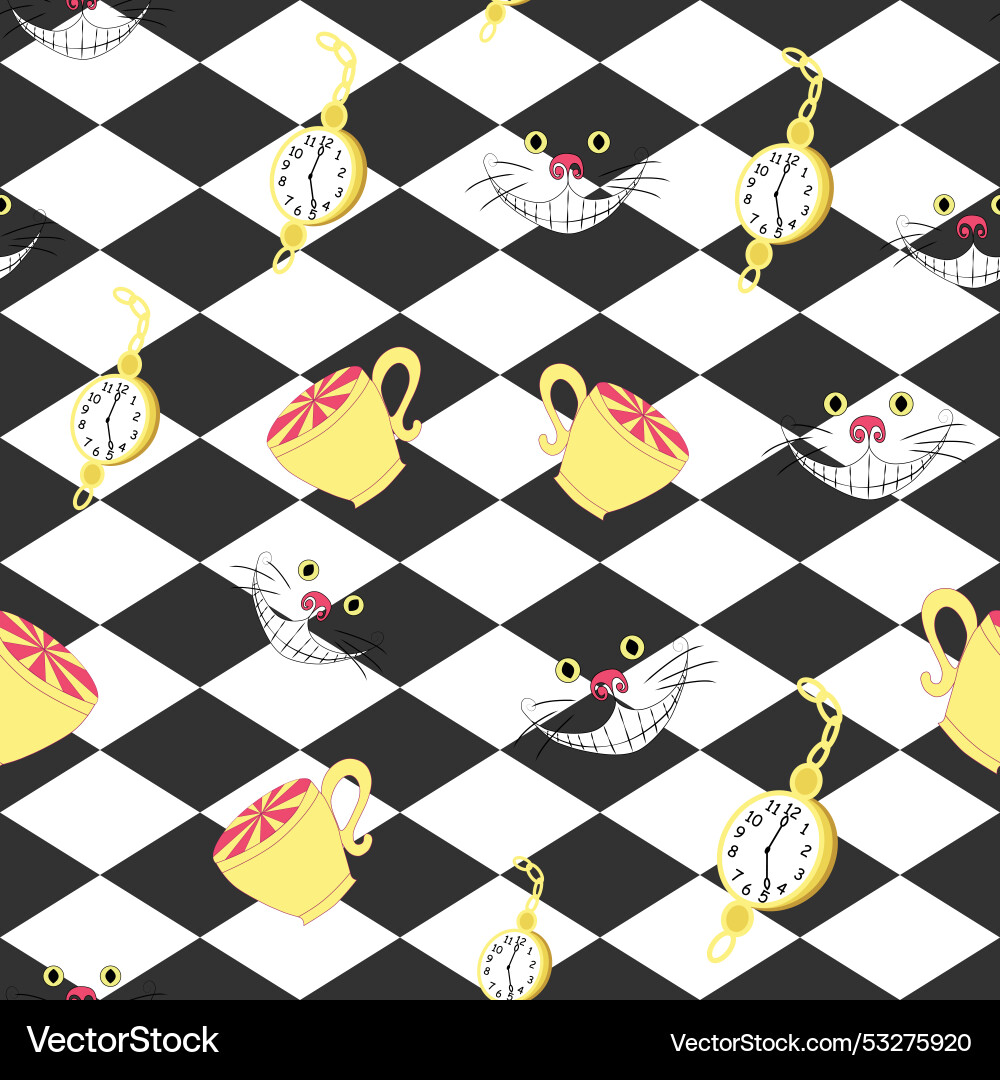 Alice in wonderland seamless pattern Royalty Free Vector