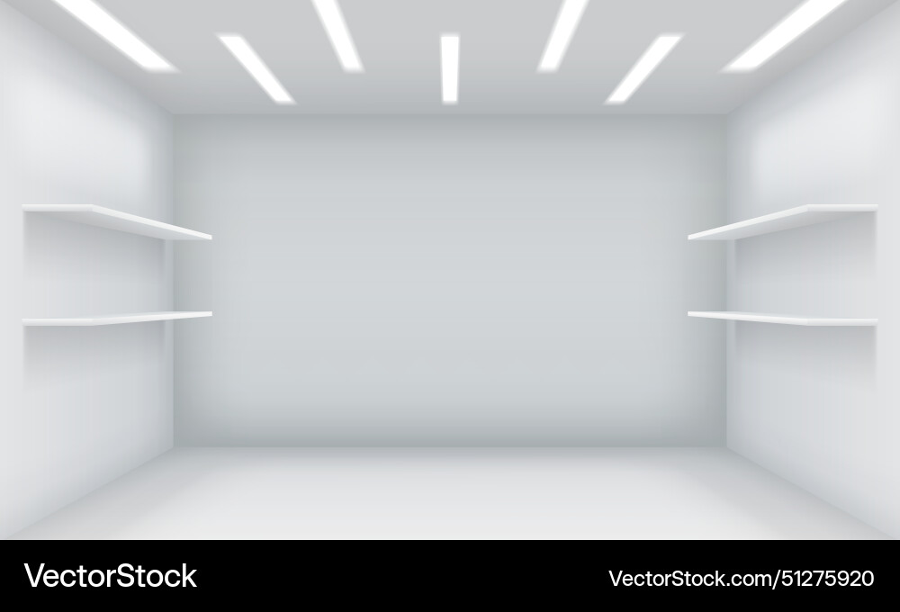 Empty shop with shells on walls realistic 3d Vector Image