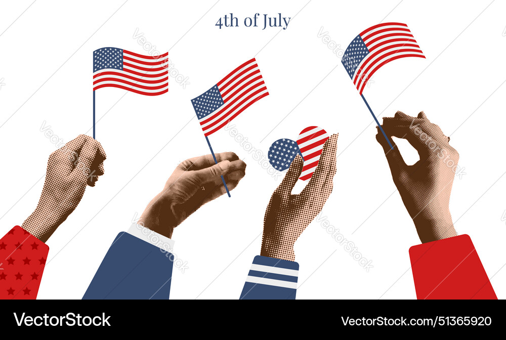 Halftone collage people hands holding flags Vector Image