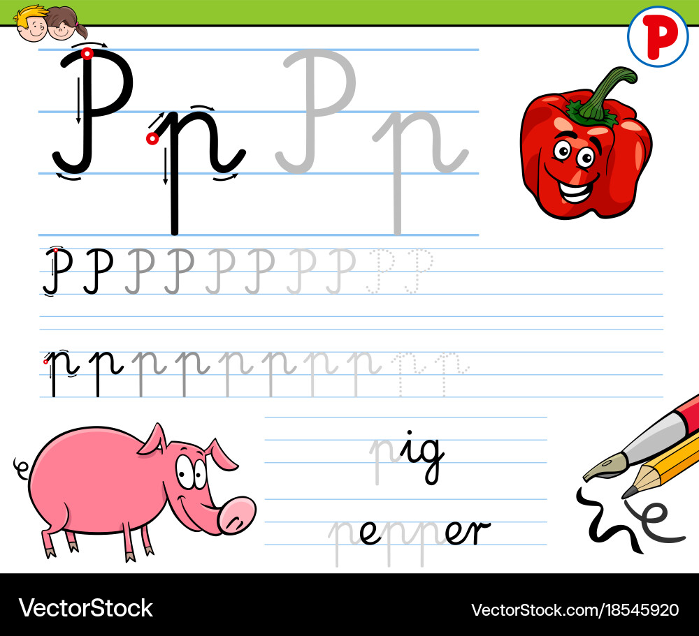 How to write letter p worksheet for kids Vector Image