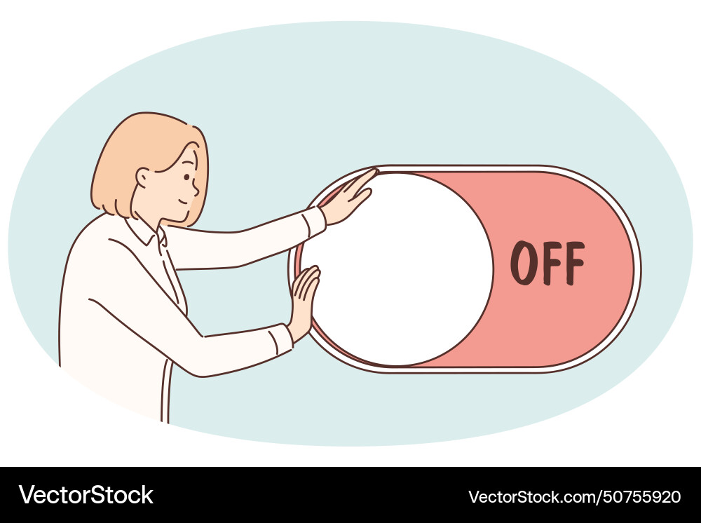 Motivated woman turn off and on button Royalty Free Vector