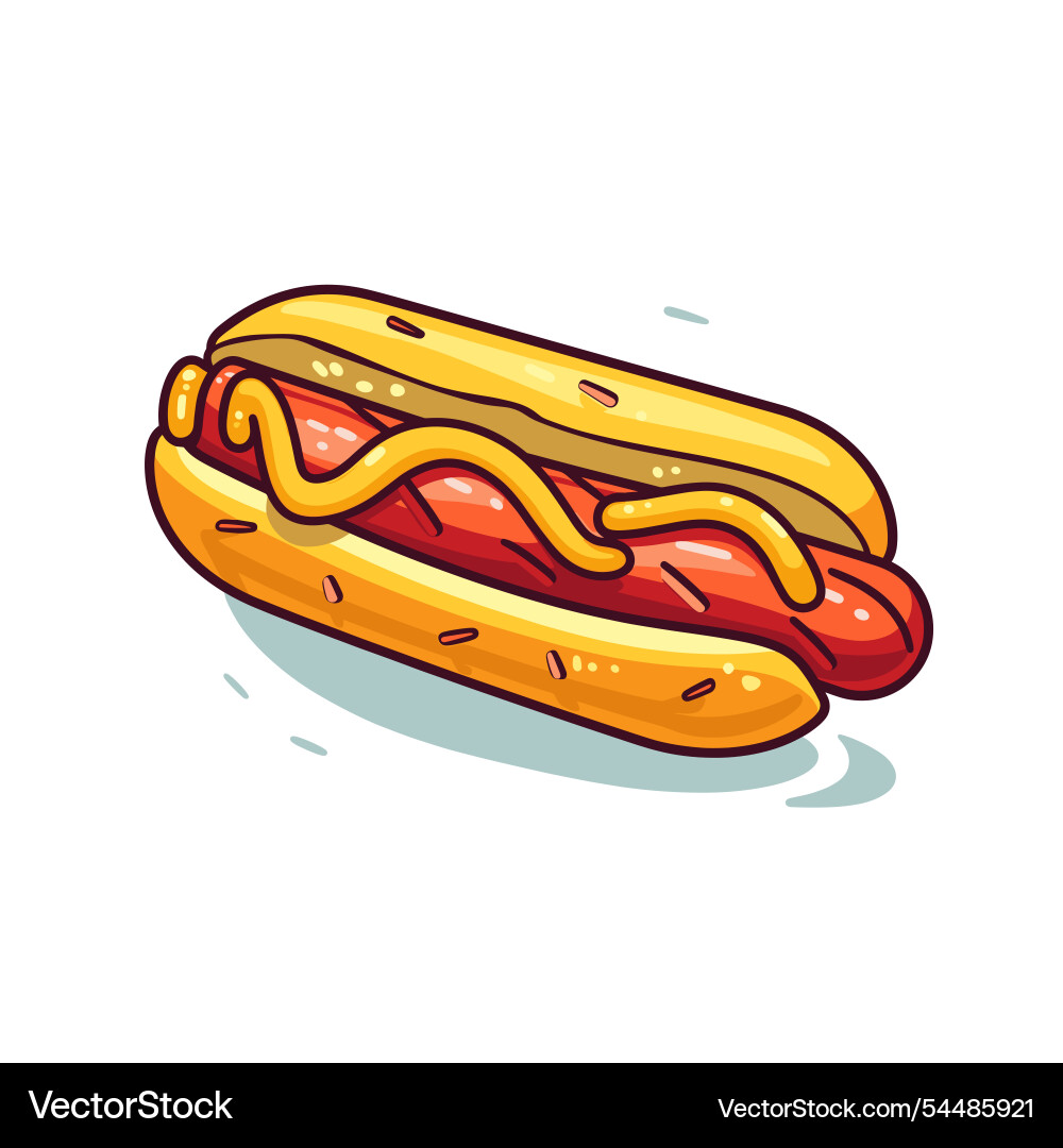 Delicious hot dog with mustard on a bun Royalty Free Vector
