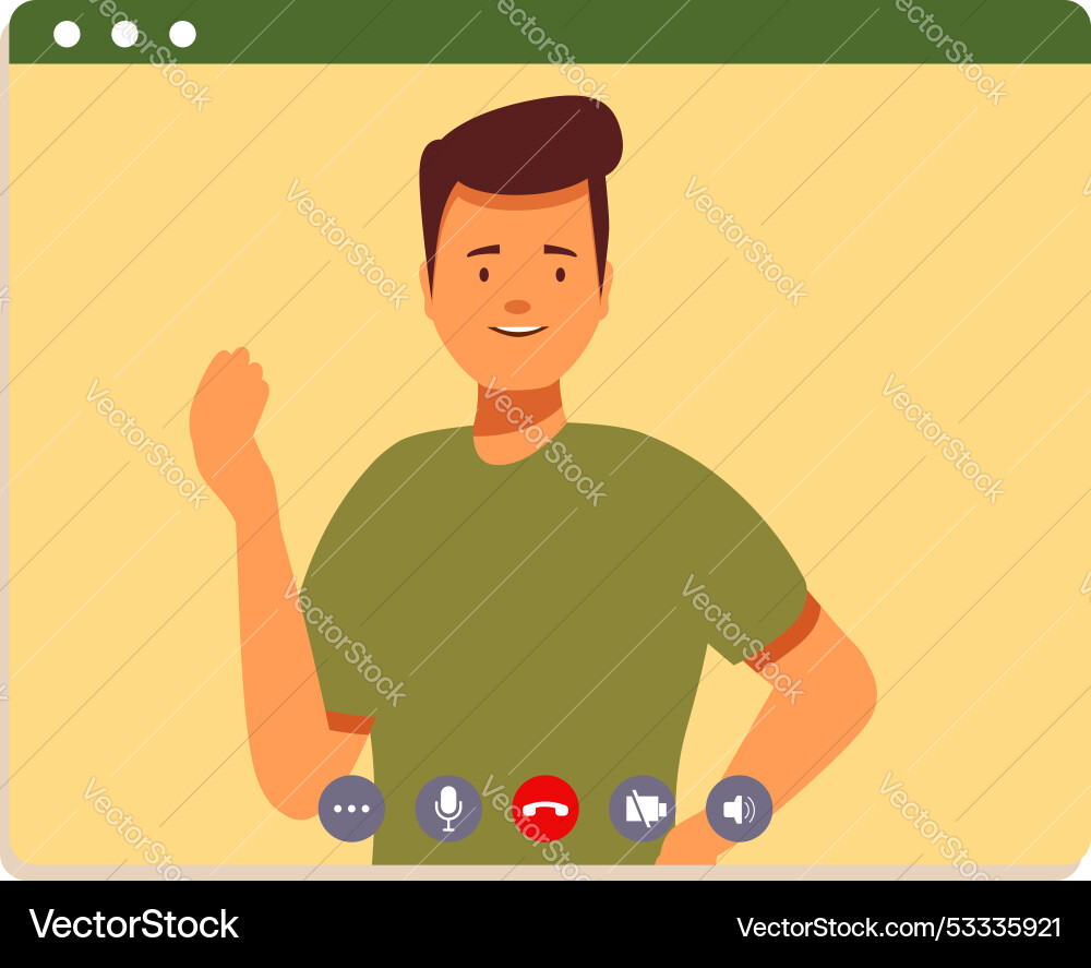 Young man waving hand during video call Royalty Free Vector