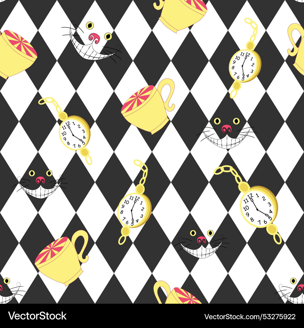 Alice in wonderland seamless pattern Royalty Free Vector