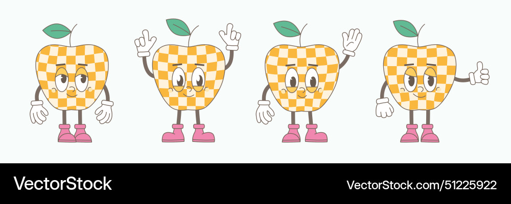 Groovy cartoon apple hippie checkered pattern Vector Image
