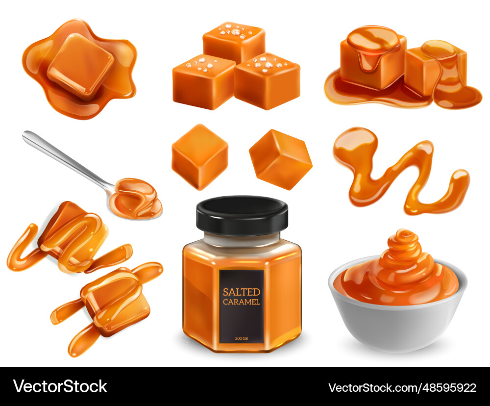 Salted caramel realistic set Royalty Free Vector Image