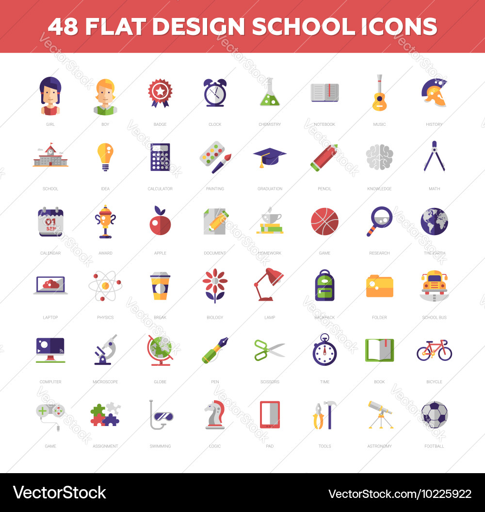 School and education flat design icons circle Vector Image