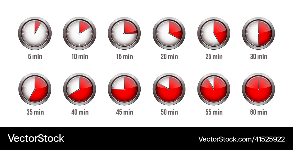 Timer Uhr Stoppuhr Icon Set Etikettenvorbereitung Vektorbild