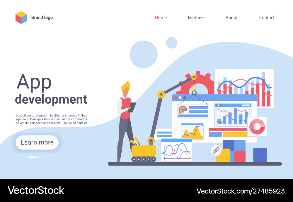 App development landing page template Royalty Free Vector