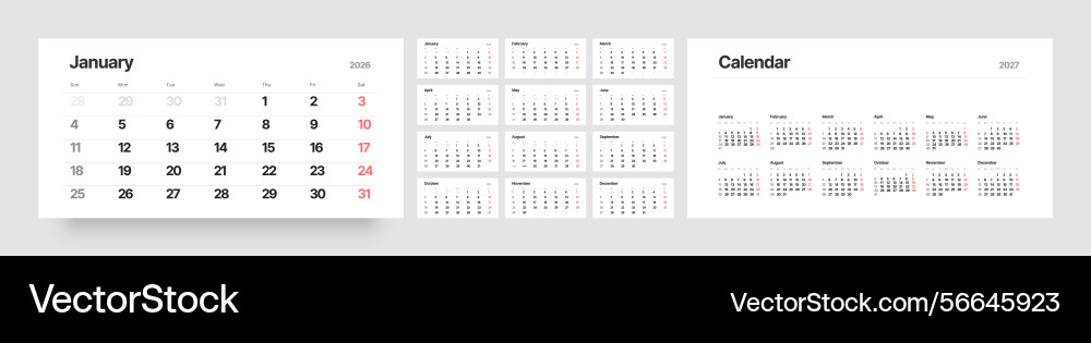 Monatliches Kalenderlayout für 2026 Planer Tagebuch