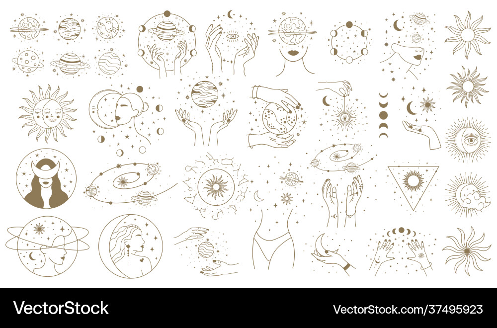 Mystical astrology elements magical space objects Vector Image